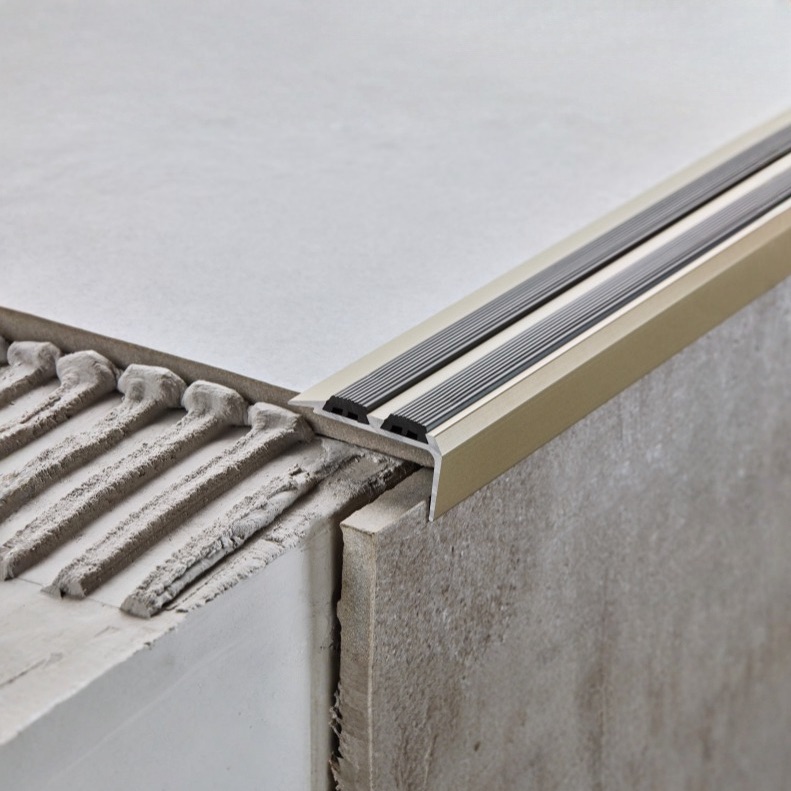 Anodised Aluminium stair nosing with double anti-slip rubber insert